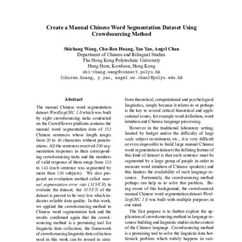Create A Manual Chinese Word Segmentation Dataset Using Crowdsourcing Method Acl Anthology
