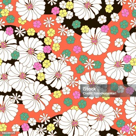 복고풍 스타일의 그루비한 꽃무늬 이음새 손 빈티지 여름 꽃 빈티지 질감 직물 섬유 벽지에 좋습니다 벡터 그림 귀여운에 대한 스톡 벡터 아트 및 기타 이미지 Istock