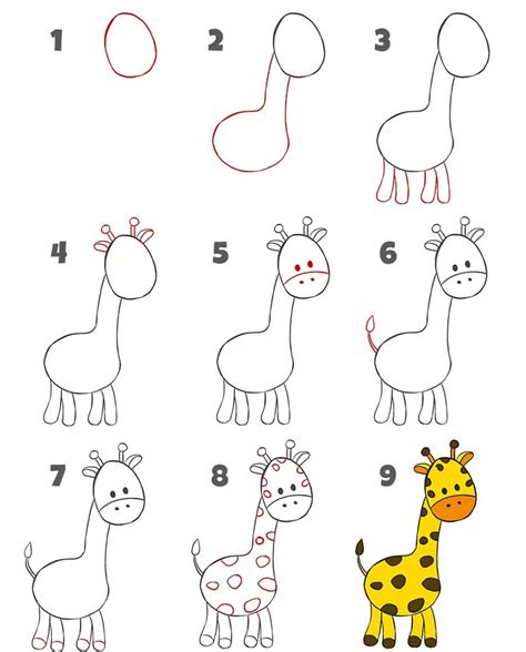 آموزش نقاشی زرافه بامزه و فانتزی تصویر مرحله به مرحله نقاشی