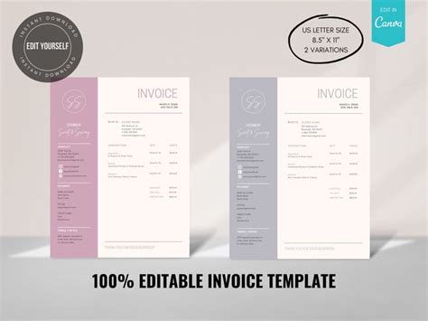 Editable Invoice Template Simple DIY Custom Order Form Etsy Canada Diy Custom Invoice