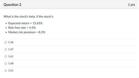 Solved Question 2 What Is The Stock S Beta If The Stock S Chegg Com