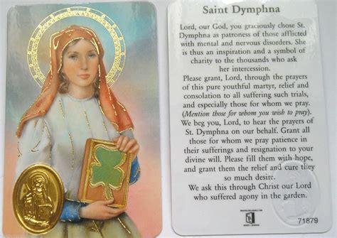 St Dymphna Laminated Prayer Card Gold Foil Medal And Highights Amazon