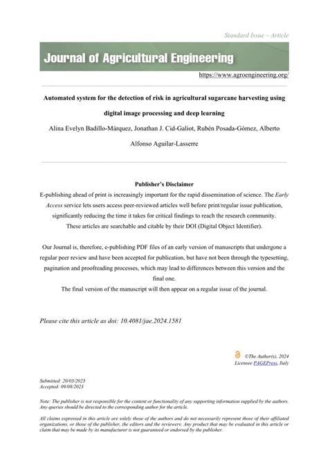 Pdf Automated System For The Detection Of Risk In Agricultural