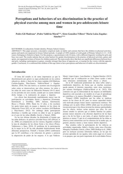 Pdf Perceptions And Behaviors Of Sex Discrimination In The Practice Of Physical Exercise Among