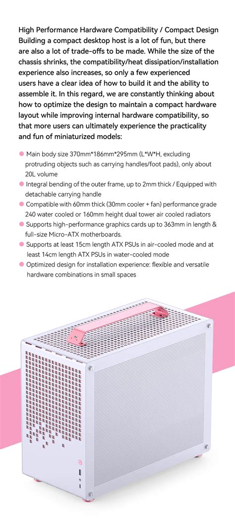 Jonsplus Z20 Pink White Micro Atx Computer Case With Detachable Carrying Handle Mini Size