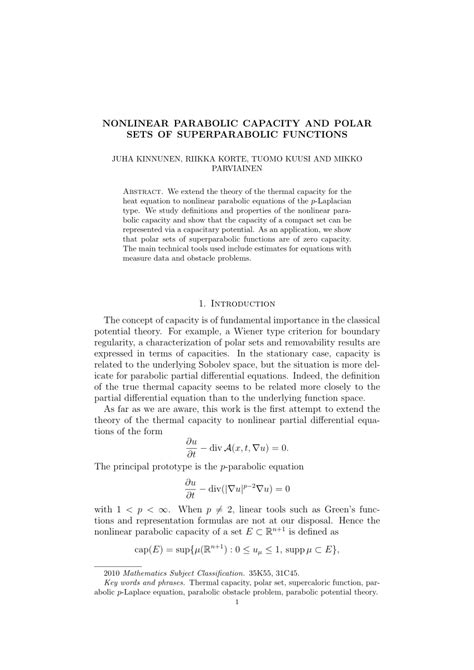 Pdf Nonlinear Parabolic Capacity And Polar Sets Of Superparabolic