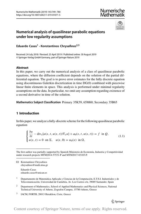 Numerical Analysis Of Quasilinear Parabolic Equations Under Low Regularity Assumptions Request Pdf