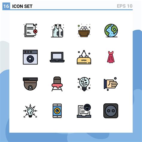 Set Of 16 Vector Flat Color Filled Lines On Grid For World International Bowl Globe Nest