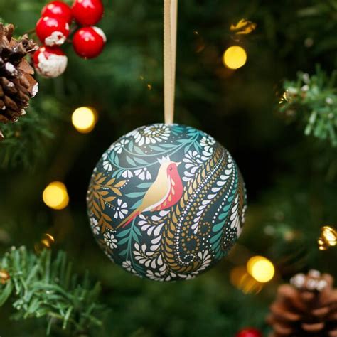 Sara Miller Green And Gold Floral Christmas Tin Bauble Temptation Ts
