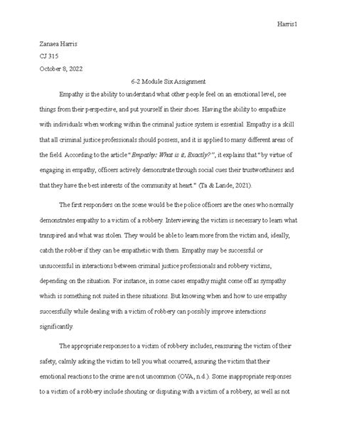 CJ Module Assignment The Role Of Empathy In Law Enforcement Studocu