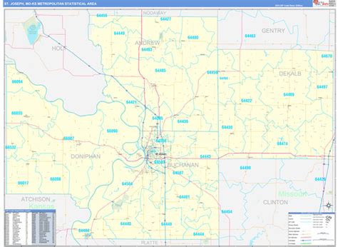 St Joseph Missouri Zip Code Wall Map Red Line Style By Marketmaps
