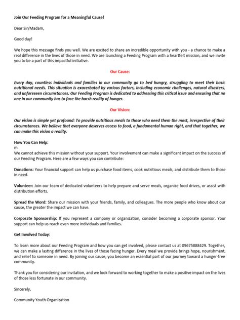 Feeding Program Solicitation Sample Pdf