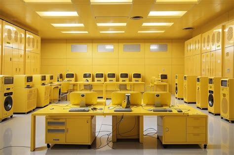 Premium Ai Image Yellow Computer Room