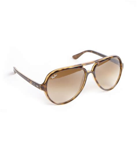 Ray Ban Brown Tortoise Print Acrylic Cats 5000 Aviator Sunglasses In