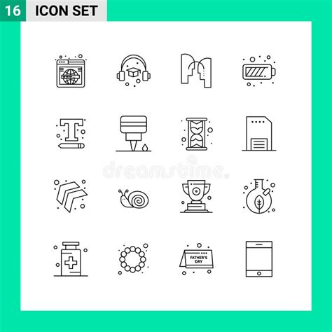 Editable Vector Line Pack Of 16 Simple Outlines Of Interface Energy Brain Mobile Battery