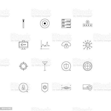 ชุดไอคอนแบบบางเชิงเส้นของความปลอดภัยทางอินเทอร์เน็ต ไอคอนเวกเตอร์อย่างง่ายที่จัดเค้าร่ ภาพประกอบ