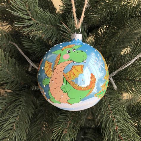 Скляна куля на ялинку 10см Дракон блакитний Символ року 2024 фото відгуки характеристики в