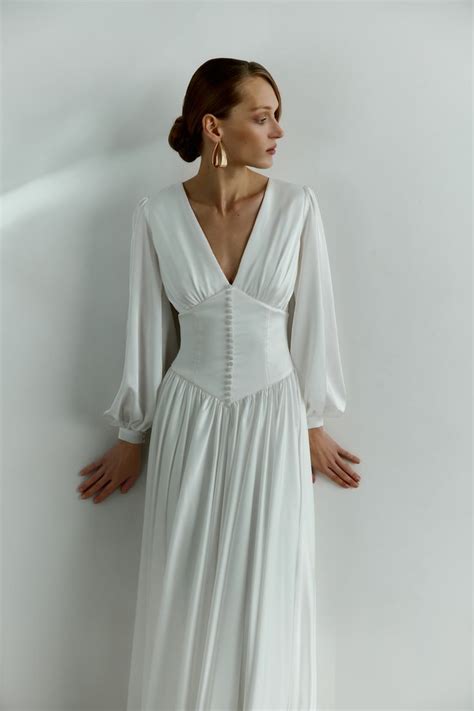Ellery Reev Bridal Long Sleeve Satin Wedding Dress Vintage