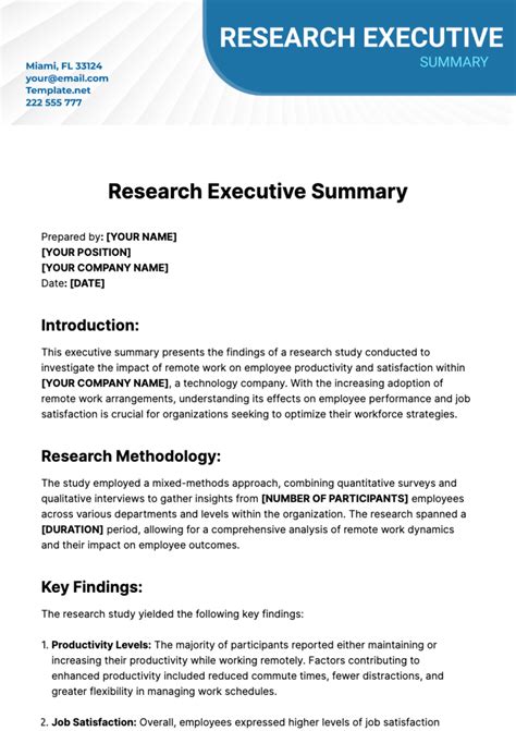 Free Research Executive Summary Template To Edit Online