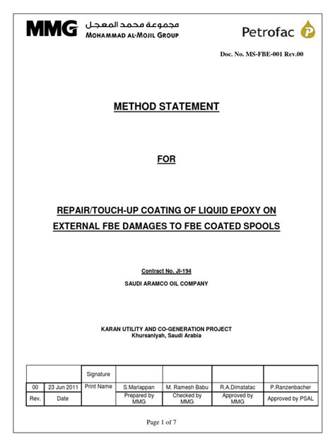 Apcs 113a Method Statment Pdf Paint Specification Technical Standard