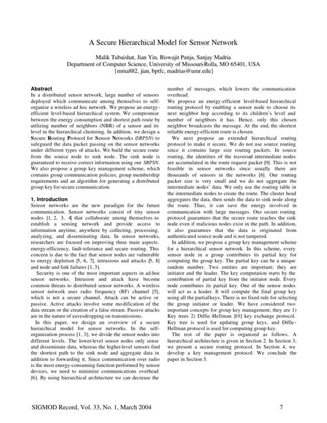 Pdf A Secure Hierarchical Model For Sensor Network