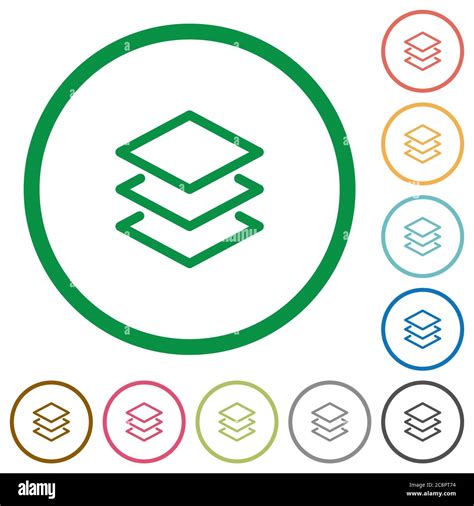 Set Of Layers Color Round Outlined Flat Icons On White Background Stock Vector Image And Art Alamy