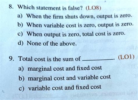 solved 8 which statement is false lo8 a when the firm shuts