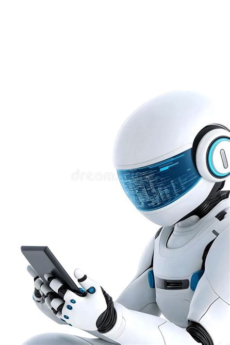 Advanced Humanoid Robot Using A Digital Device With A Sleek Futuristic Design Ideal For