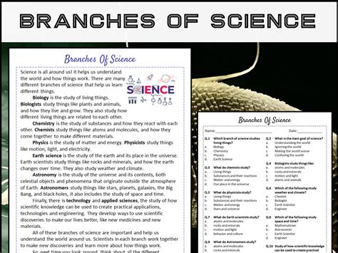 branches of science reading comprehension passage and questions