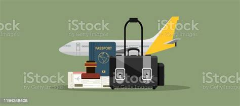 평면 디자인 스타일 현대 벡터 일러스트 아이콘 세트 는 비행기여행 여름 휴가 관광 및 여행 개체 및 승객 수하물을 계획합니다 개념에 대한 스톡 벡터 아트 및 기타 이미지