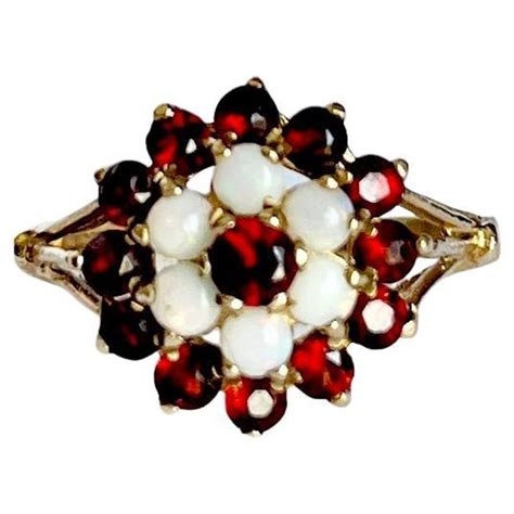 Antique Garnet And Opal 9 Carat Gold Cluster Ring For Sale At 1stdibs
