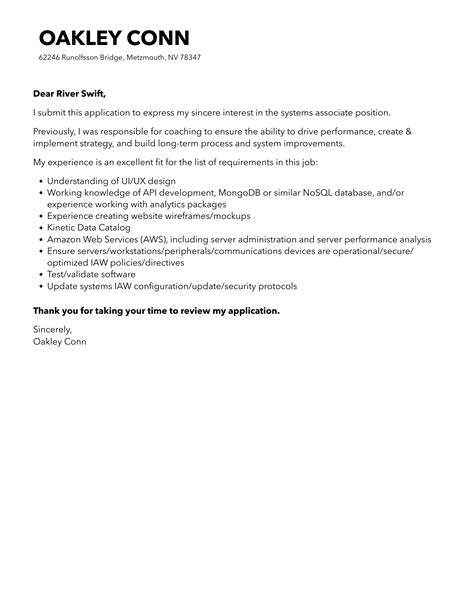 Systems Associate Cover Letter Velvet Jobs