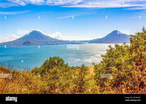 Solola Department Guatemala Panoramic View Of Lake Atitlan Surrounded