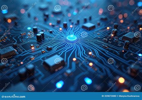 Advanced Circuit Board With Glowing Blue Lights Intricate Electronic Components Complex Tech