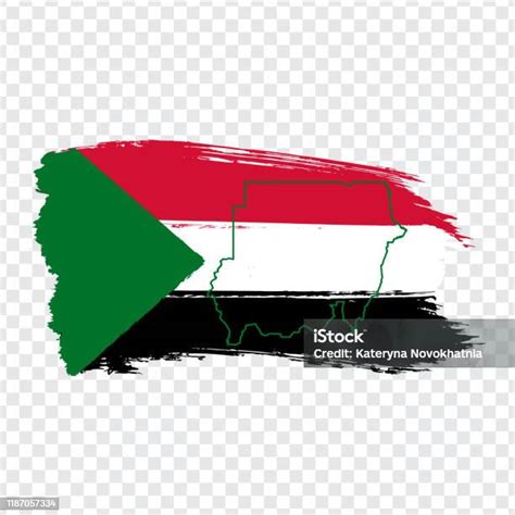 브러쉬 스트로크와 수단의 빈지도에서 수단의 국기 공화국 웹 사이트 디자인 로고에 대한 투명 배경에 수단과 국기의 높은 품질의지도