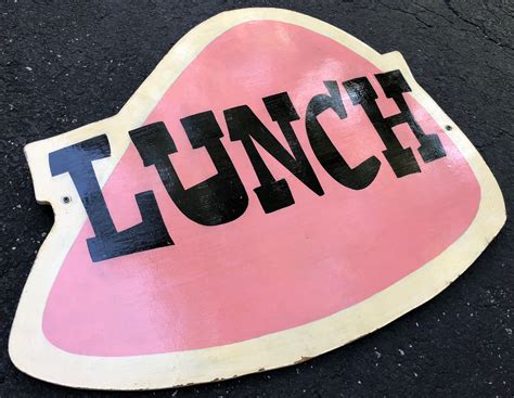 Large Vintage 60s Pink Black White Lunch Sign Wood Mid Century Modern