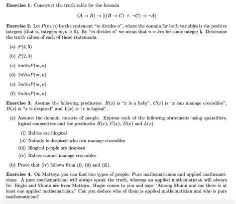 Solved Exercise 1 Construct The Truth Table For The Formula Chegg Com
