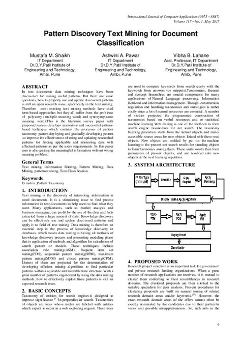 Pdf Pattern Discovery Text Mining For Document Classification