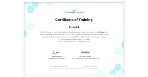 Kushal S On Linkedin Successfully Completed The Vlsi Design Training