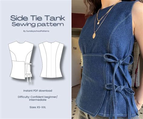 Side Tie Tank Sewing Pattern Digital Pdf Sewing Pattern Instant Download Denim Bow Top