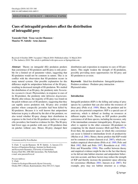 Pdf Cues Of Intraguild Predators Affect The Distribution Of