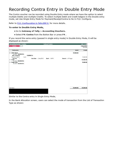 Recording Contra Entry In Double Entry Mode Pdf