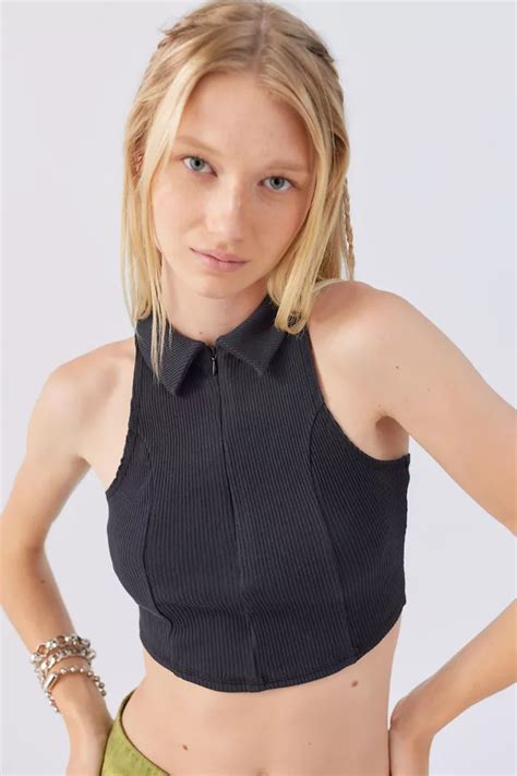 Uo Harlie Collared Cropped Top Urban Outfitters