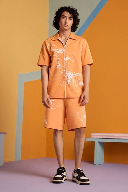 Buy Orange Interlock Print Sunbeam Abstract Spectrum Shorts For Men By Muvazo Online At Aza