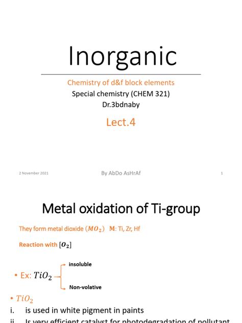 Chemistry Of Dandf Block Elements Lec4 Pdf Chromium Reactivity