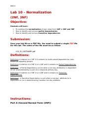 DBS211 Lab 10 Docx DBS211 Lab 10 Normalization 2NF 3NF Objective