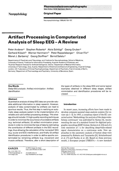 [pdf] Artifact Processing In Computerized Analysis Of Sleep Eeg A Review
