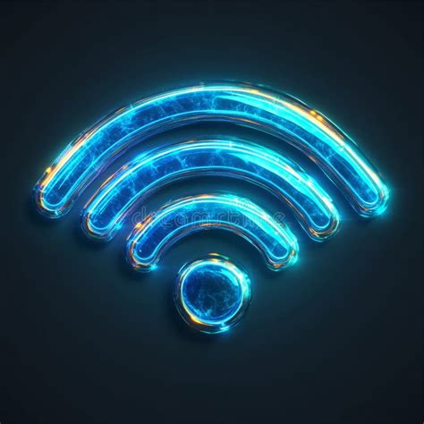 Glowing Neon Wifi Symbol On Dark Background Tech Connectivity Concept Stock Image Image Of