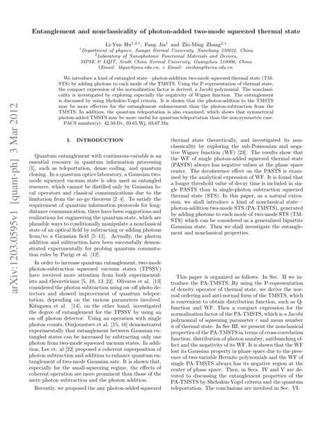 Pdf Entanglement And Nonclassicality Of Photon Added Two Mode Squeezed Thermal State