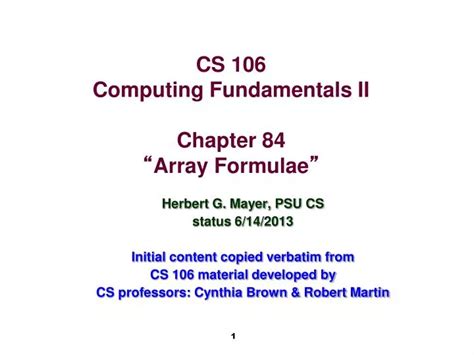 ppt cs 106 computing fundamentals ii chapter 84 “ array formulae